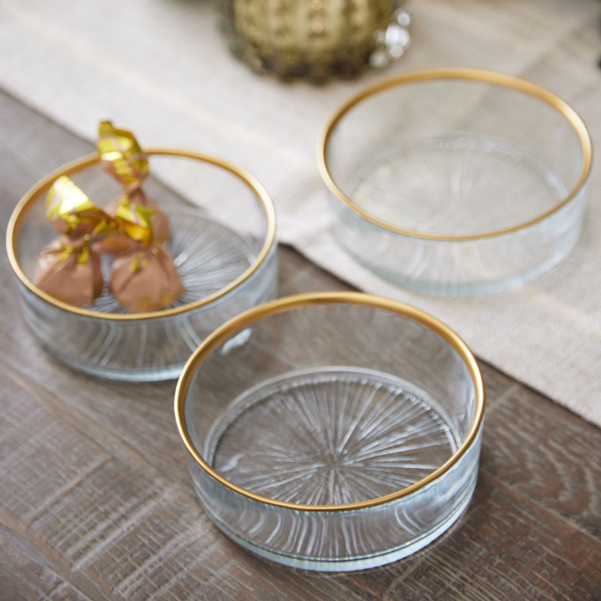 Angles Nibbles Dish with Gold Rim Set of 3 | Meadows & Byrne