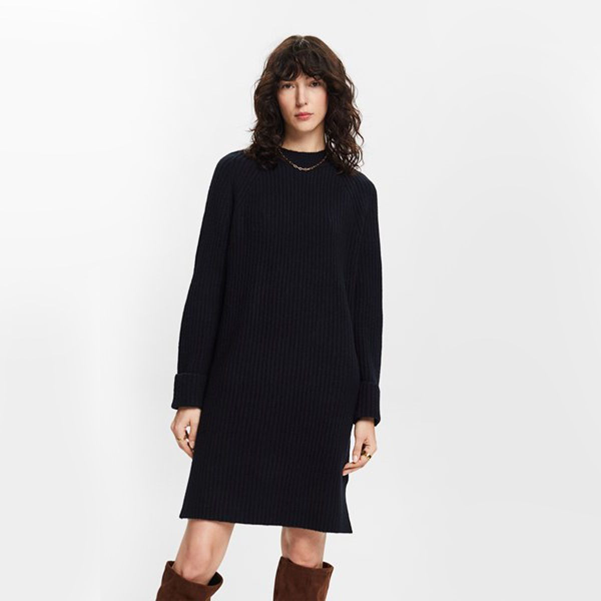 Rib Knit Short Crew Neck Dress – Black | Meadows & Byrne