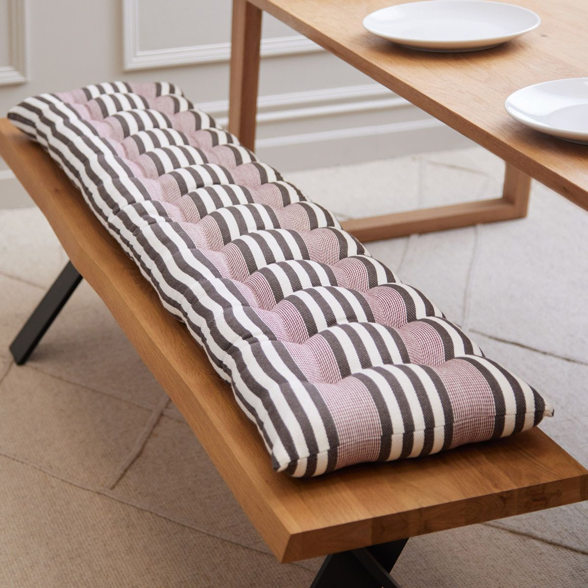Red & Grey Stripe Bench Pad | Meadows & Byrne