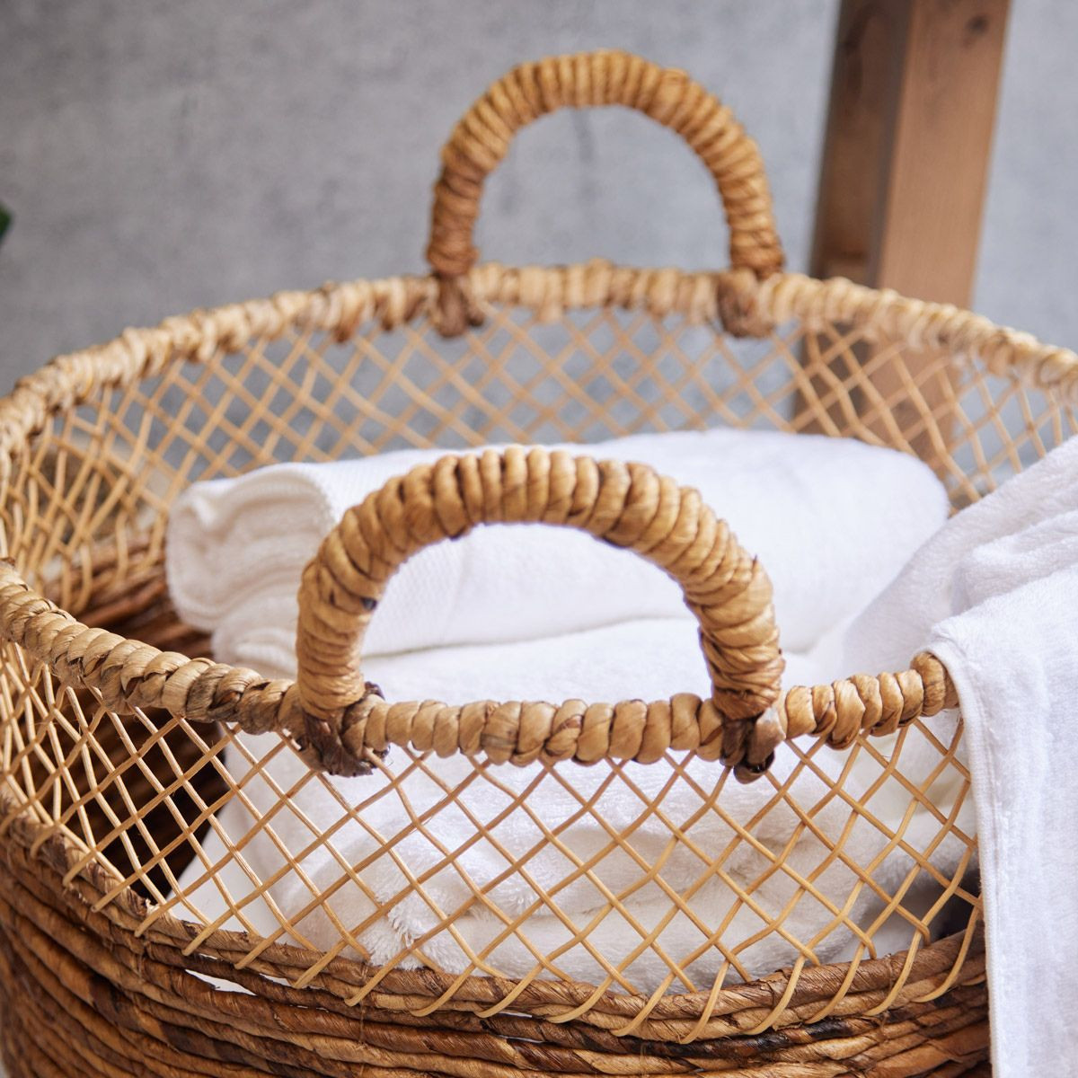 Milos Rattan Round Basket with Handles Large Meadows Byrne
