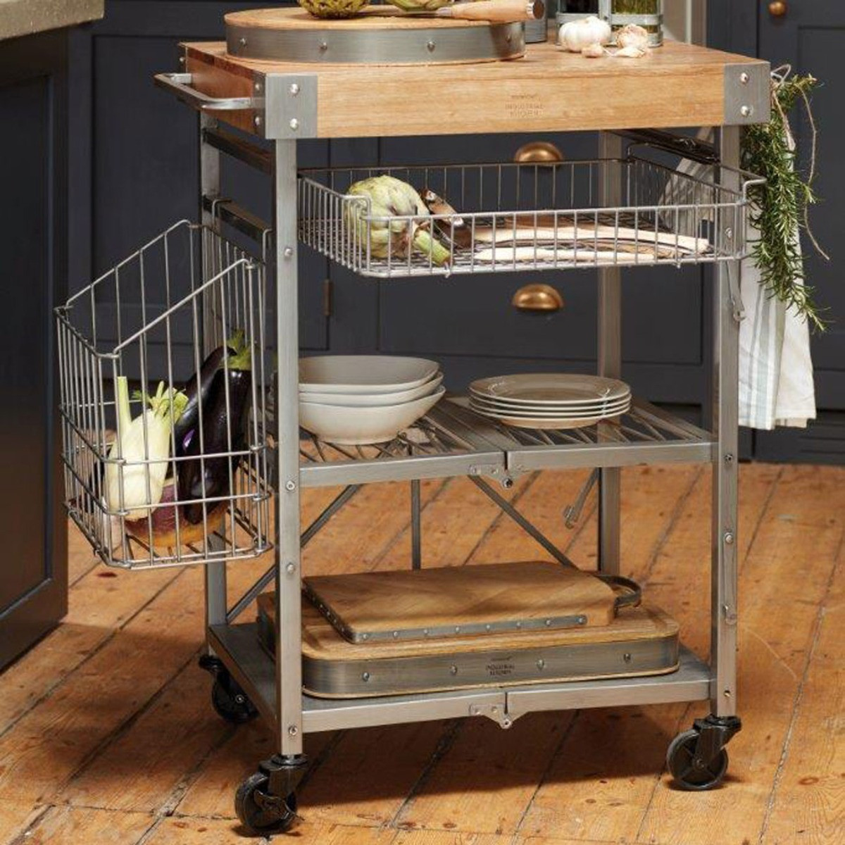 Wire And Mango Wood Folding Kitchen Trolley | Meadows and Byrne
