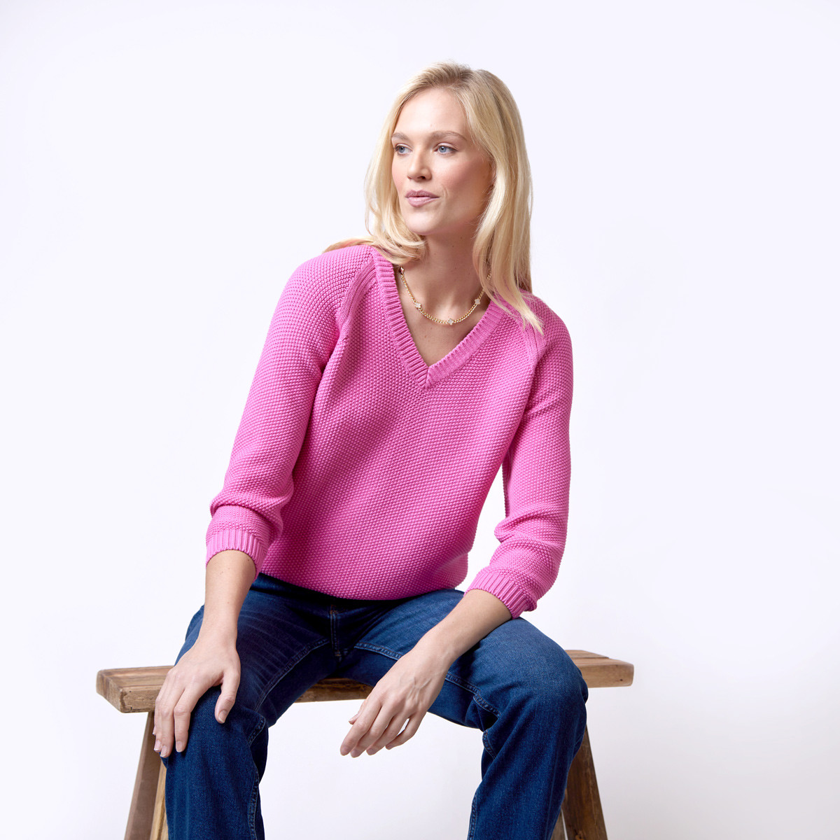 Ruby V-Neck Cotton Jumper – Pink | Meadows & Byrne