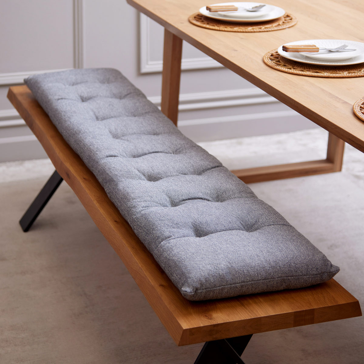 Navy Chambray Bench Pad - 32x132cm | Meadows & Byrne