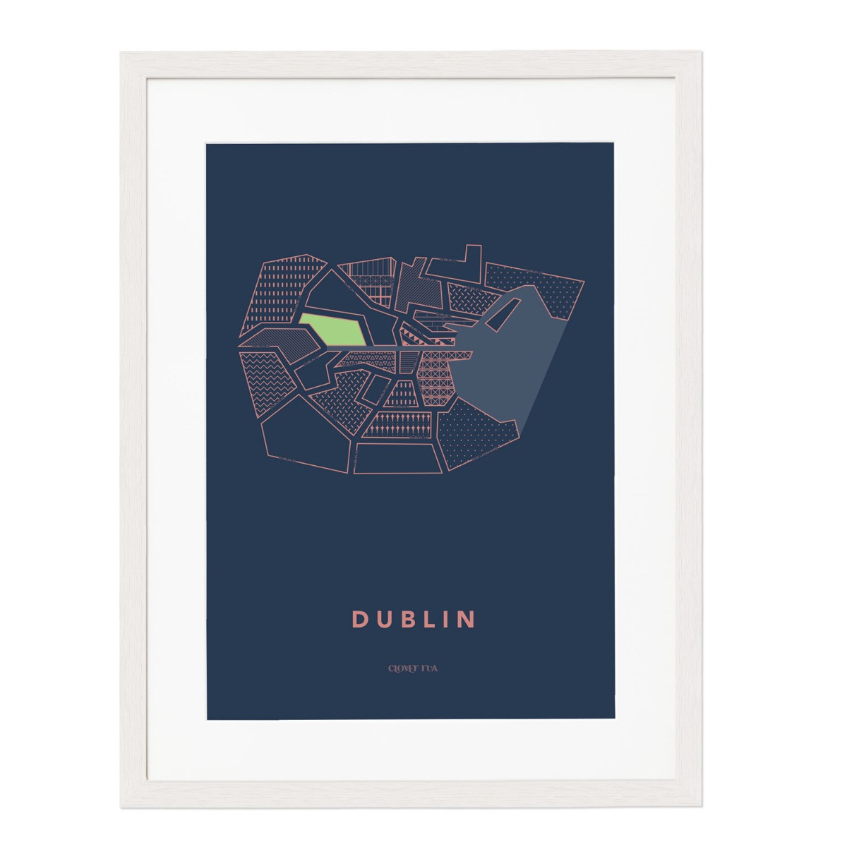 Clover Rua - Dublin Map A3 Wall Art - Coral & Navy | Meadows & Byrne