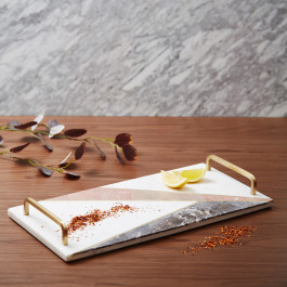 Cubist Marble and Brass Serving Platter | Meadows and Byrne